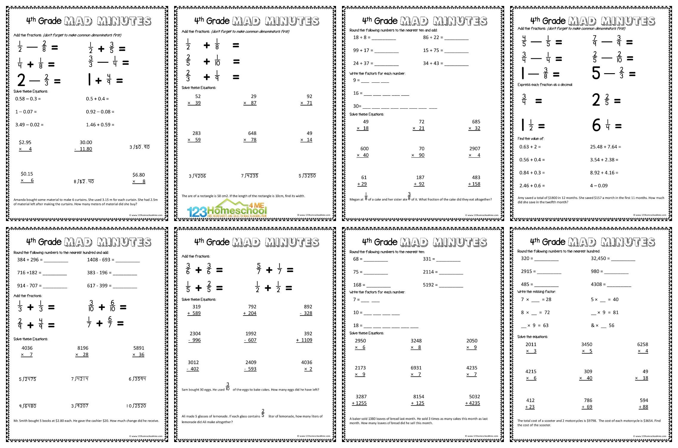 Printable 4th Grade Math Worksheets - Smart Worksheets UK